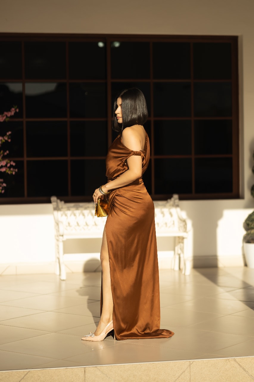 Caramel Satin Maxi Dress – My Style Mi Estilo